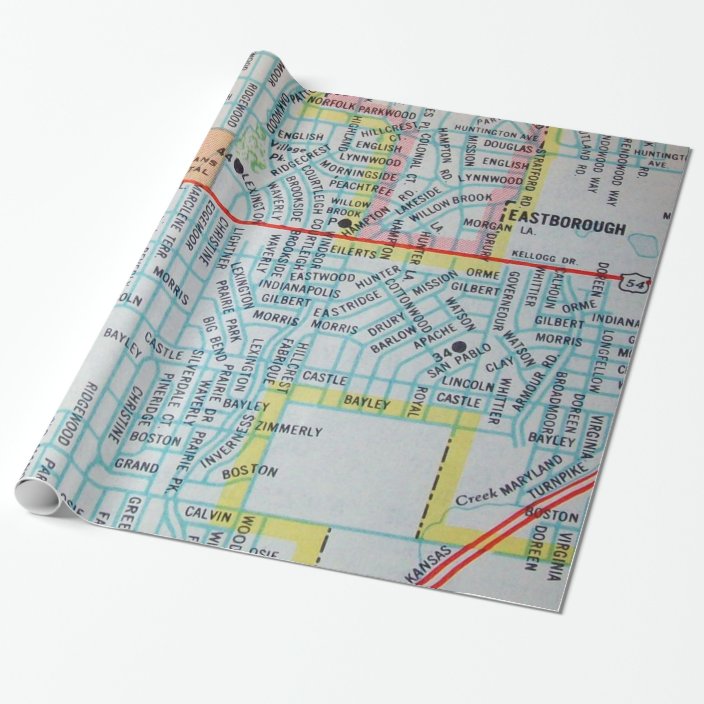 Wichita, KS Vintage Map Wrapping Paper | Zazzle.com