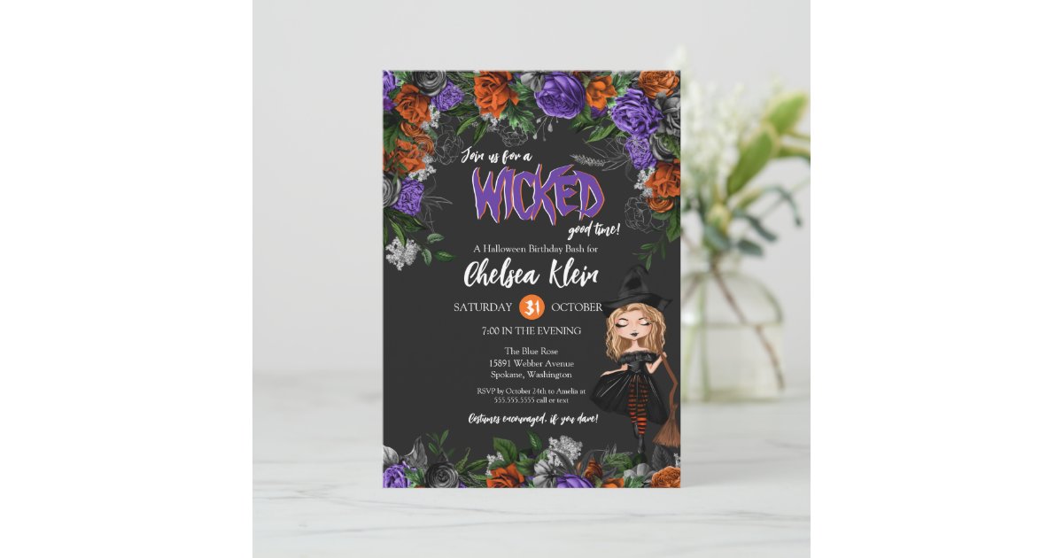 Wicked Bewitched Halloween Costume Party Birthday Invitation | Zazzle