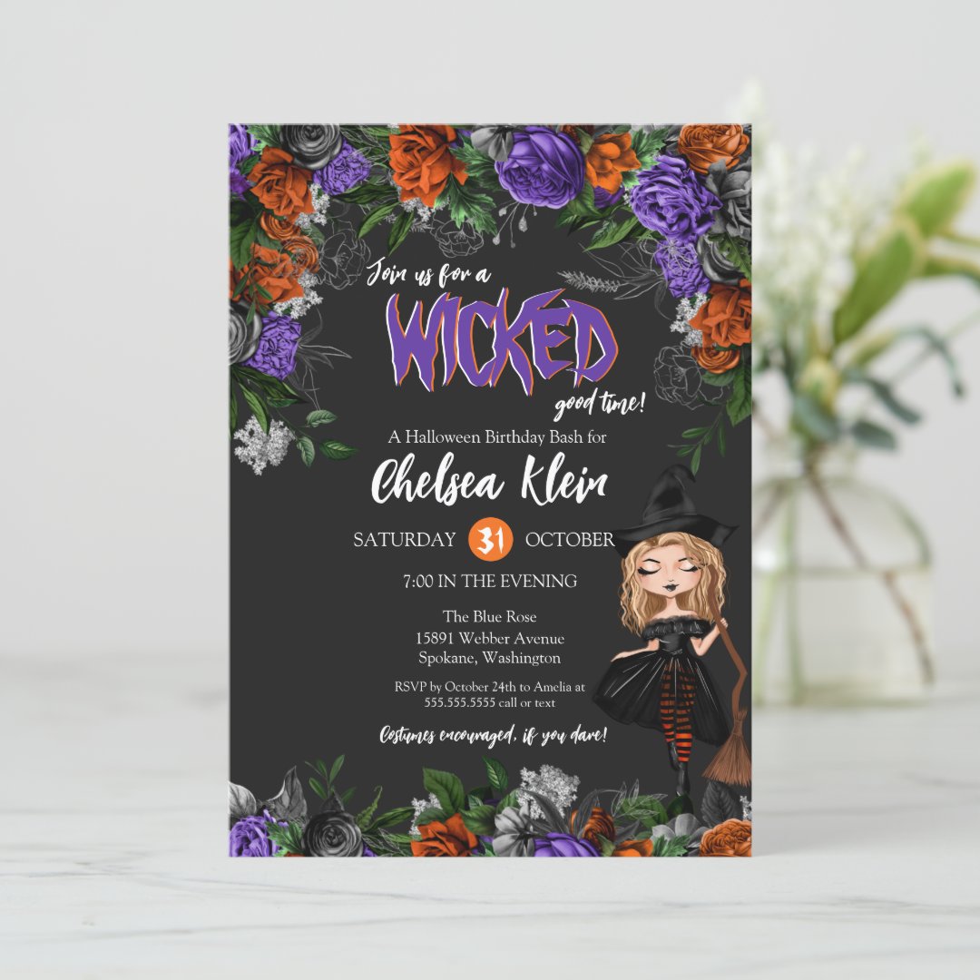 Wicked Bewitched Halloween Costume Party Birthday Invitation | Zazzle