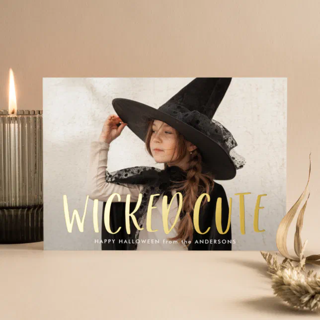 Wicked Cute Halloween Photo Foil Holiday Card | Zazzle