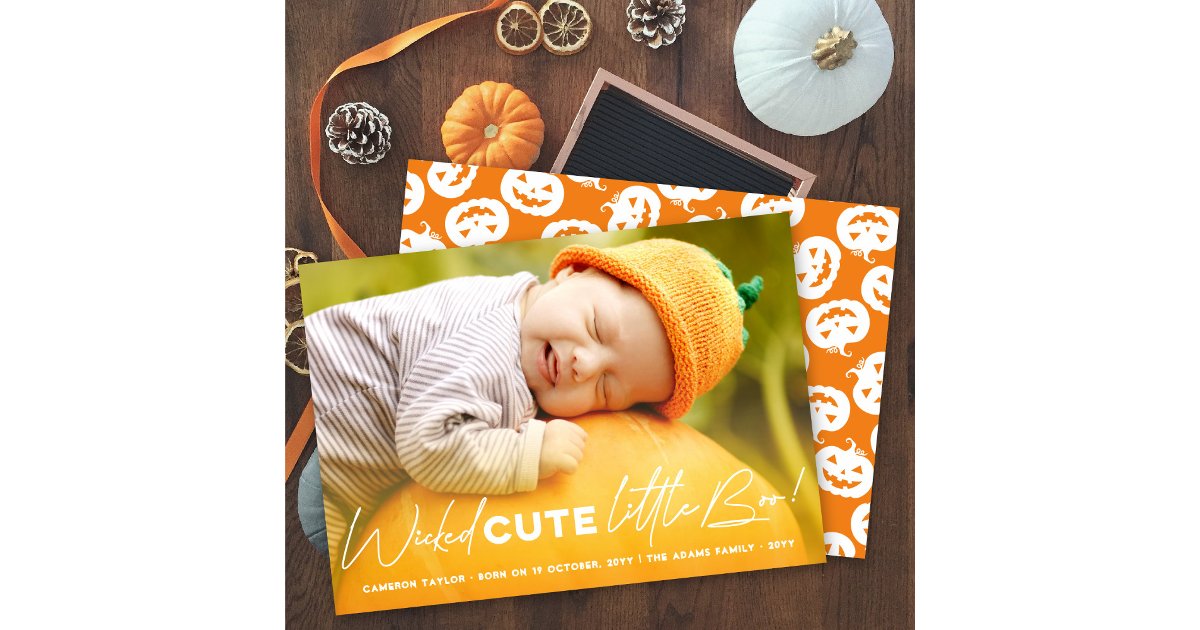 Wicked Cute Little Boo Happy Halloween Photo Birth Holiday Card | Zazzle