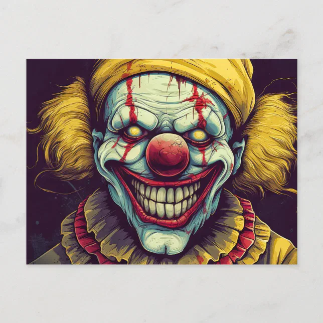 Wicked Funhouse Clown Illustration Design Postcard | Zazzle
