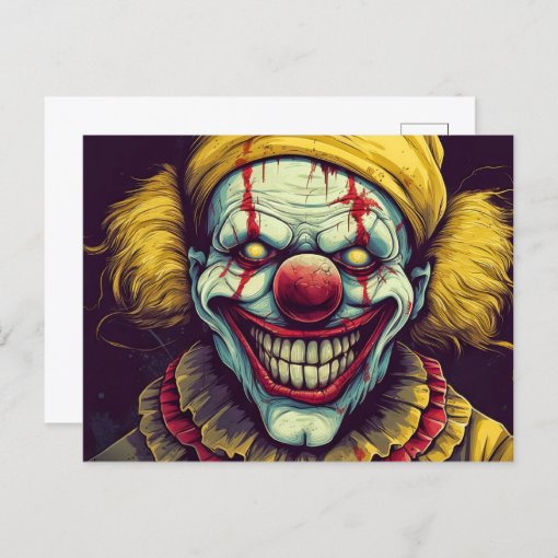 Wicked Funhouse Clown Illustration Design Postcard | Zazzle