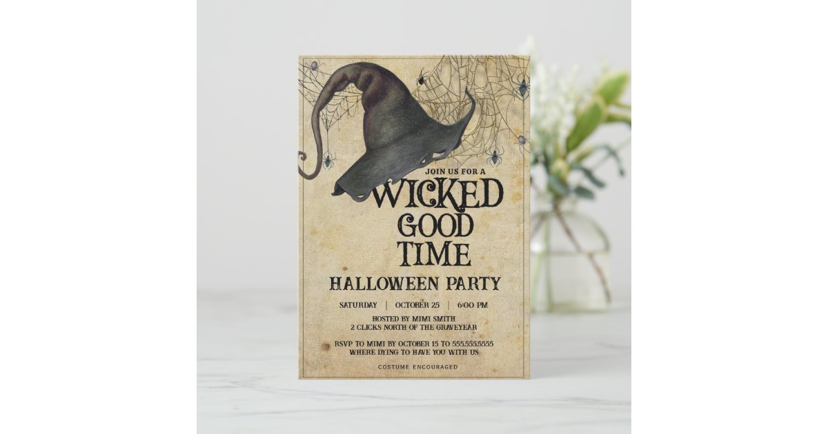 Wicked Good Time Vintage Adult Halloween Party Invitation | Zazzle