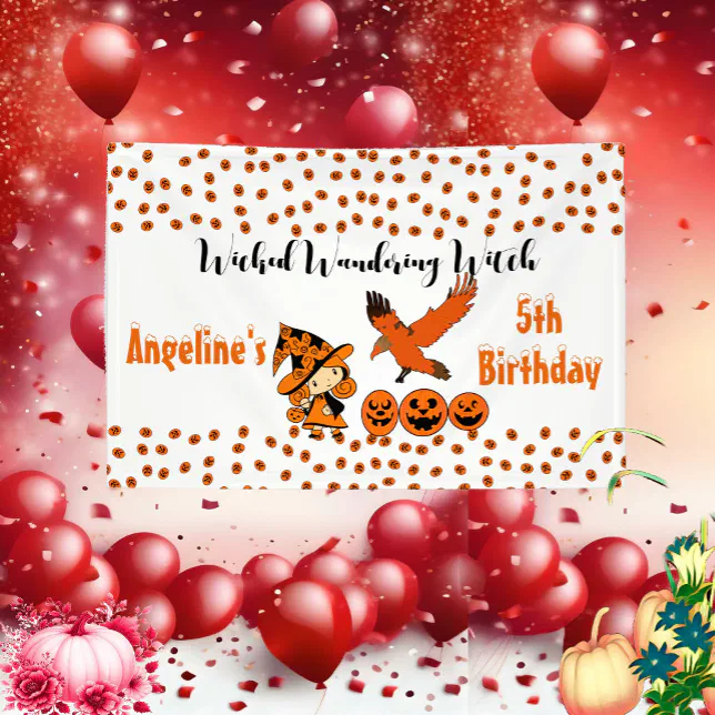 Wicked Wandering Witch Halloween Jack Birthday Fun Banner | Zazzle