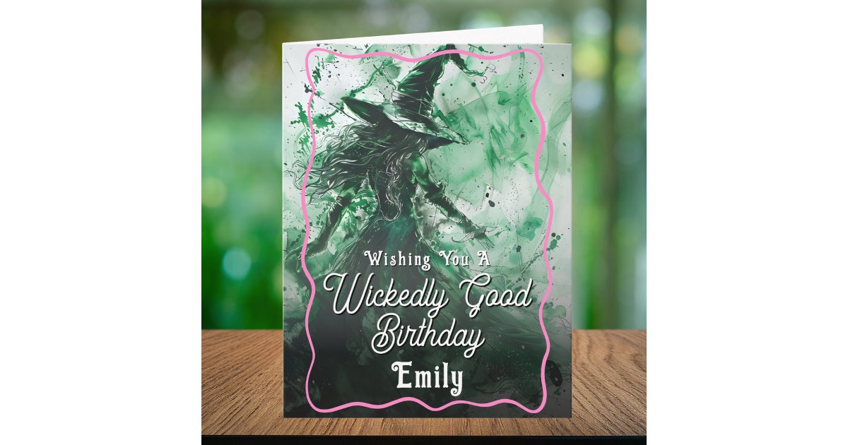Wickedly Good Time Green Witch Drawing Birthday Card | Zazzle