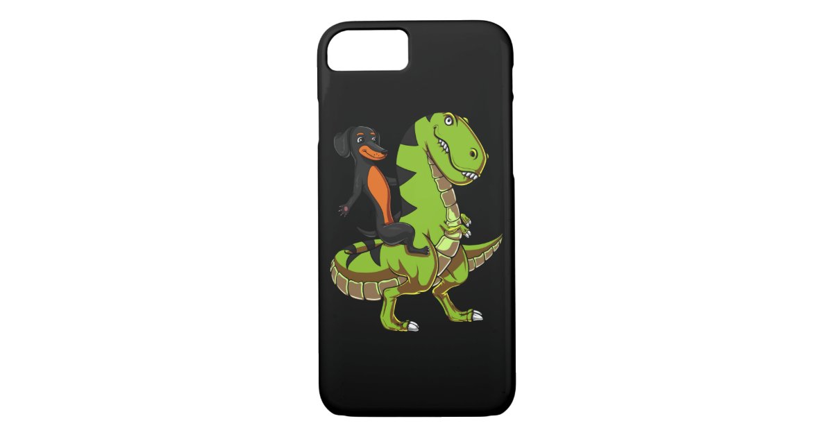 Wiener Dog Dachshund Riding T-Rex Dinosaur Case-Mate iPhone Case | Zazzle