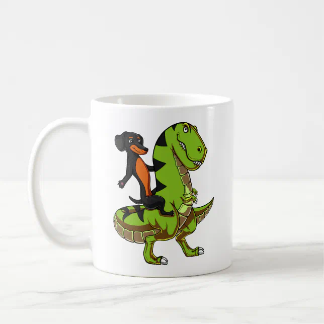 Wiener Dog Dachshund Riding T-Rex Dinosaur Coffee Mug | Zazzle