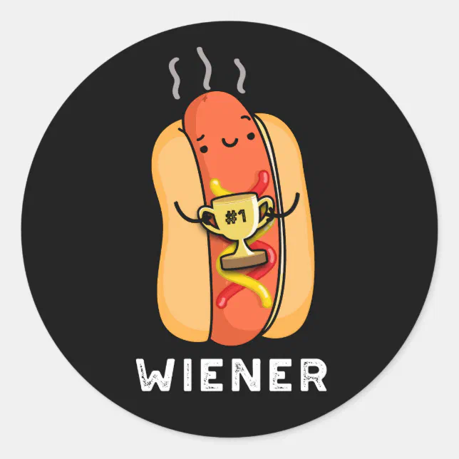 Wiener Funny Sausage Pun Dark BG Classic Round Sticker | Zazzle