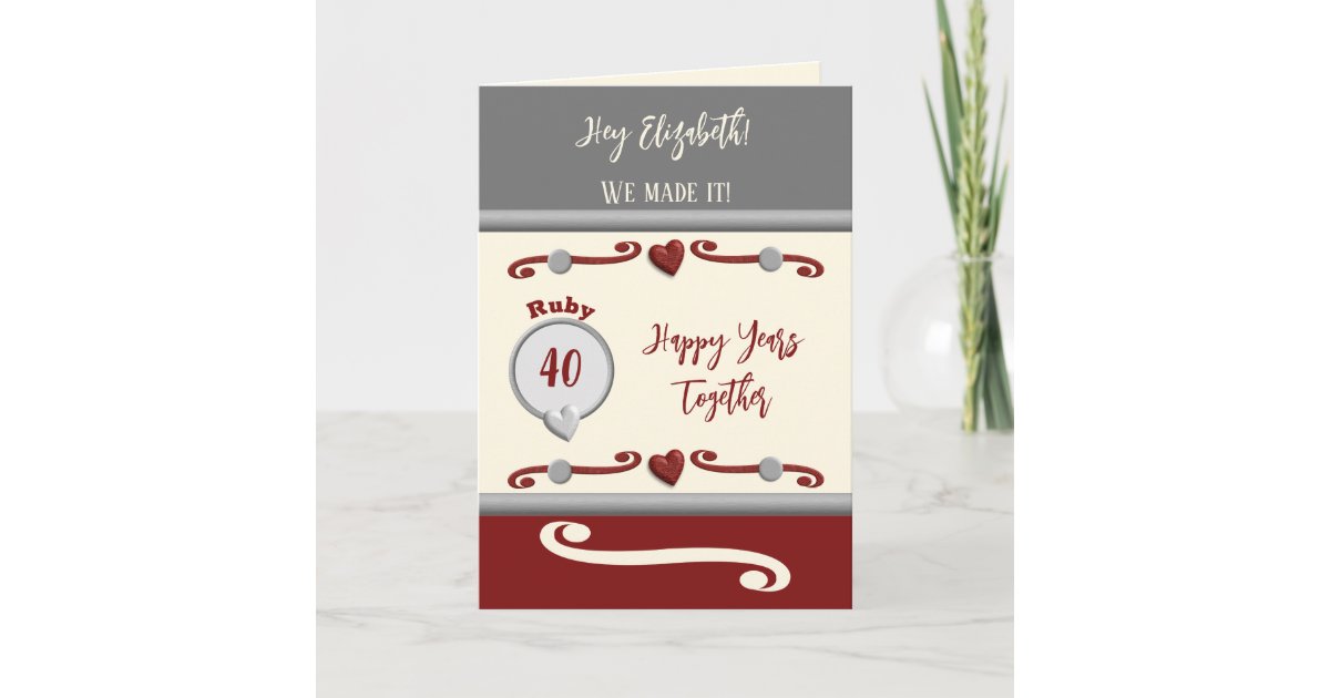 Wife love you ruby 40th anniversary grey card | Zazzle