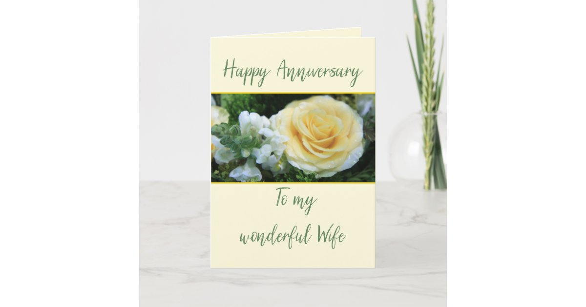 Wife Wedding Anniversary Yellow Rose Card | Zazzle