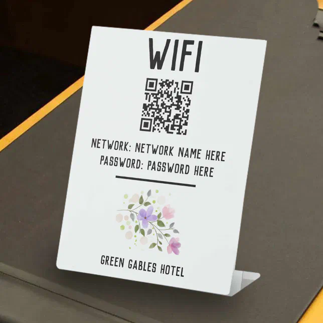 WiFi Code With QR Code & Floral Design Pedestal Sign | Zazzle
