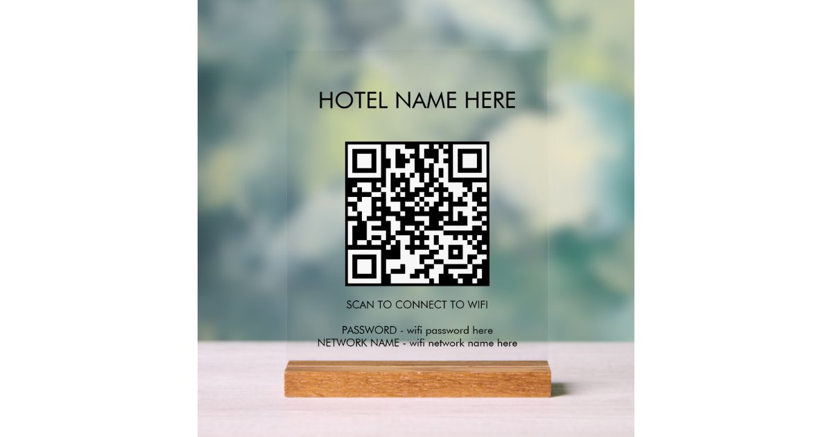 WIFI Details QR Code Hotel Name Simple Acrylic Sign | Zazzle WIFI Details QR Code Hotel Name Simple Acrylic Sign | Zazzle
