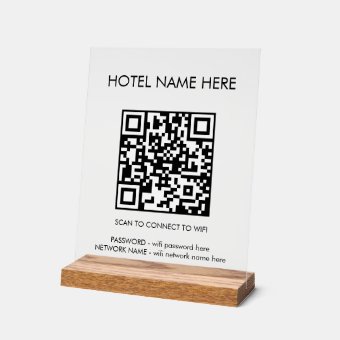 WIFI Details QR Code Hotel Name Simple Acrylic Sign | Zazzle