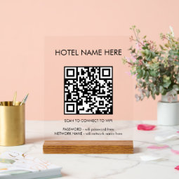 WIFI Details QR Code Hotel Name Simple Acrylic Sign | Zazzle