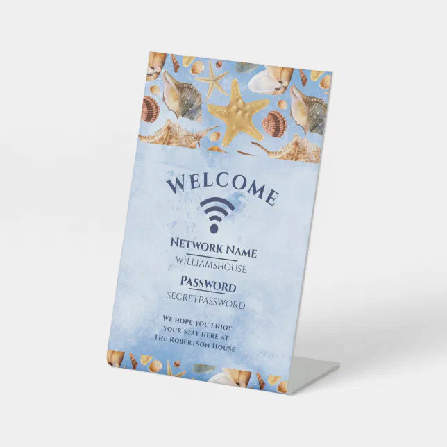 WiFi Internet Password Summer Sea Beach House Pedestal Sign | Zazzle