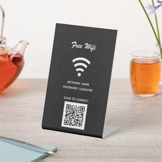 Wifi internet qr code scan to connect black pedestal sign | Zazzle.com