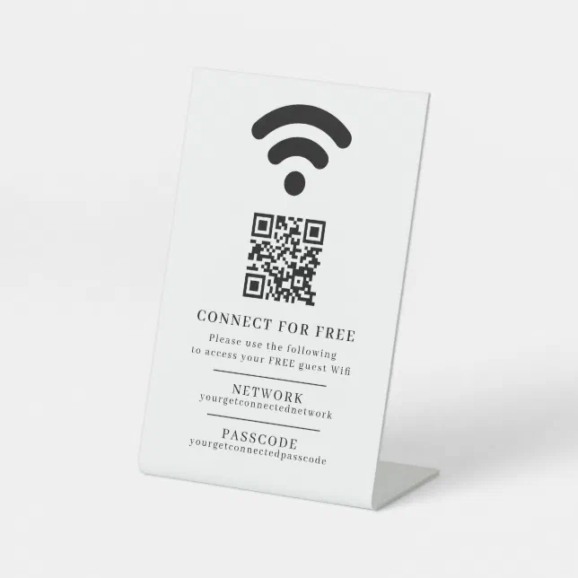 Wifi network passcode guest info custom QR code Pedestal Sign | Zazzle