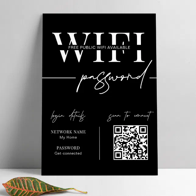 WIFI Network Password QR Code Black Minimalist Poster | Zazzle