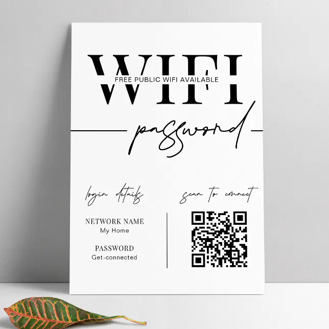WIFI Network Password QR Code Black & White Modern Poster | Zazzle
