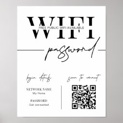 WIFI Network Password QR Code Black & White Modern Poster | Zazzle