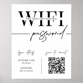 WIFI Network Password QR Code Black & White Modern Poster | Zazzle