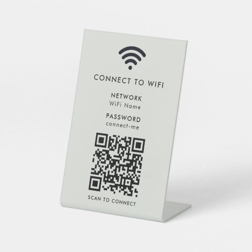 Wifi Network Password QR Code Scan to Connect Gray Pedestal Sign | Zazzle Wifi Network Password QR Code Scan to Connect Gray Pedestal Sign | Zazzle
