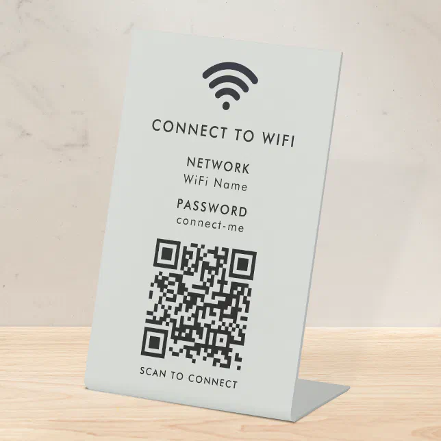 Wifi Network Password QR Code Scan to Connect Gray Pedestal Sign | Zazzle