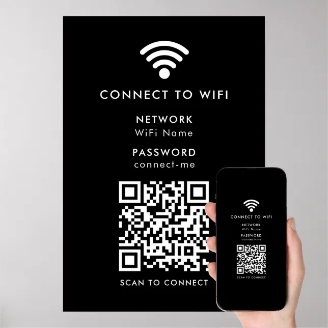 Wifi Network | QR Code Internet Password Black Poster | Zazzle