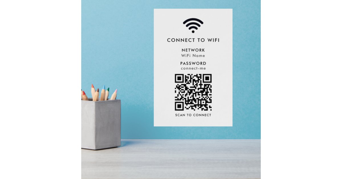 Wifi Network | QR Code Internet Password White Wall Decal | Zazzle