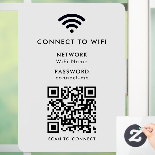 Wifi Network | QR Code Internet Password White Window Cling | Zazzle