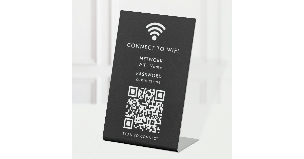 Wifi Network QR Code Scan to Connect Modern Black Pedestal Sign | Zazzle
