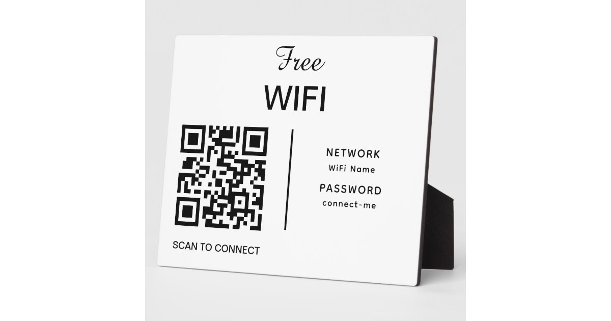 Wifi Network QR Code Scan to Connect Modern White Plaque | Zazzle