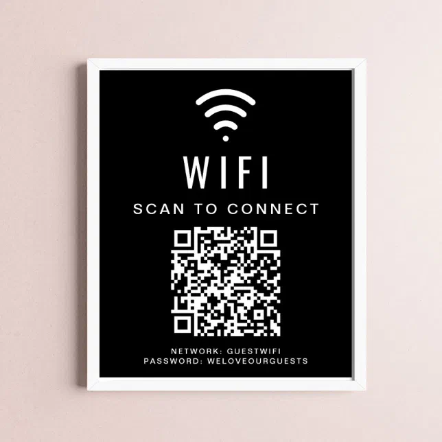 Wifi Network Scan to Connect QR Code Black Poster | Zazzle