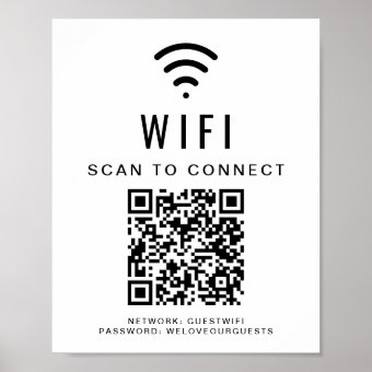Wifi Network Scan to Connect QR Code Poster | Zazzle