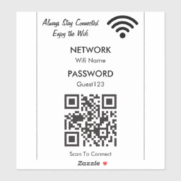 Wifi Network With QR Code Custom Text For Guests Sticker | Zazzle