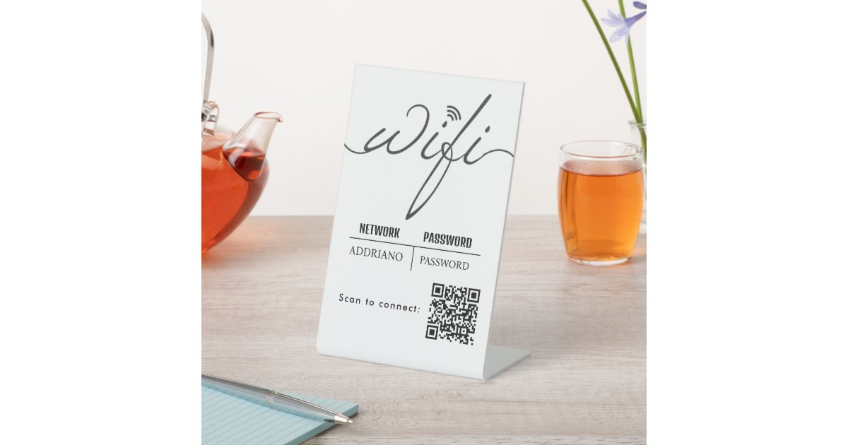 WiFi Password Code Gold Business Logo QR Code Pedestal Sign | Zazzle