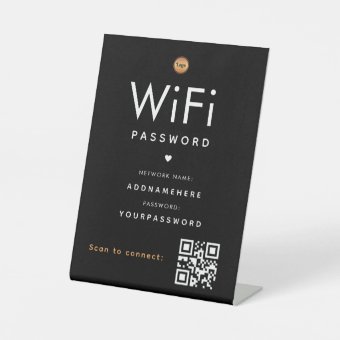 WiFi Password Code Gold Business Logo QR Code Pedestal Sign | Zazzle