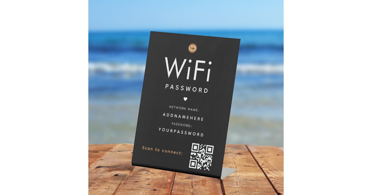 WiFi Password Code Gold Business Logo QR Code Pedestal Sign | Zazzle