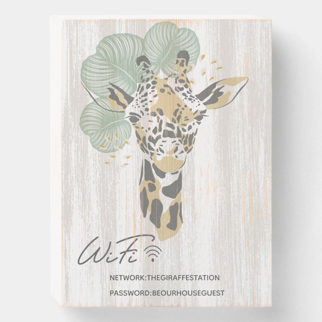 WiFi Password Giraffe Safari Animal Wooden Box Sign | Zazzle