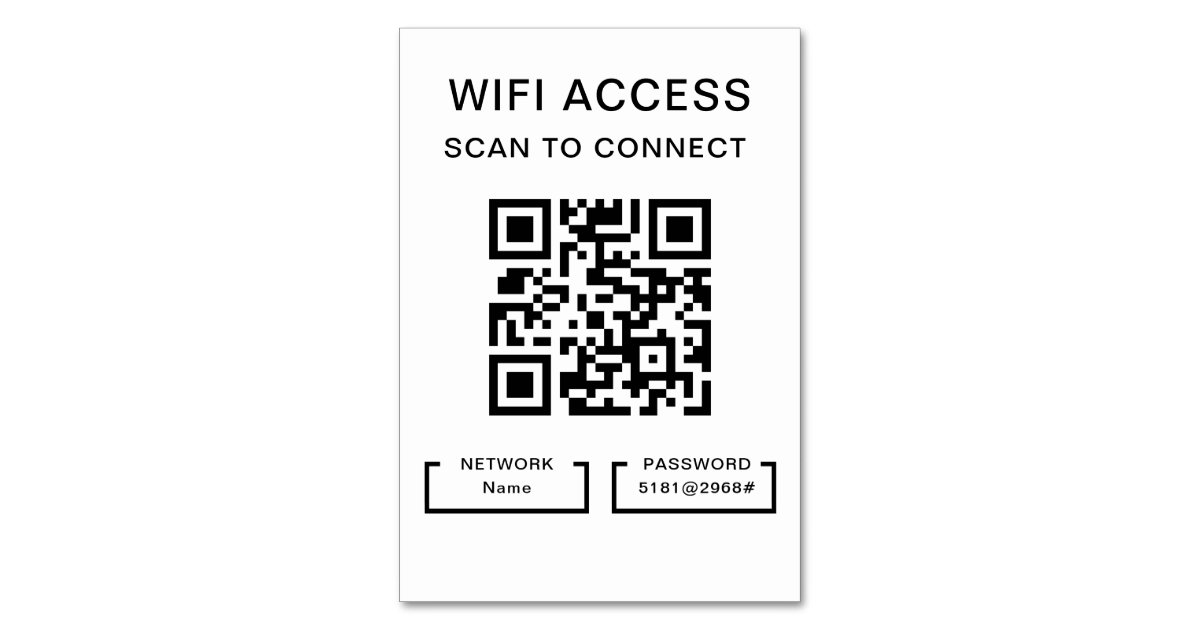 Wifi Password & Network Personalized QR Code Card | Zazzle