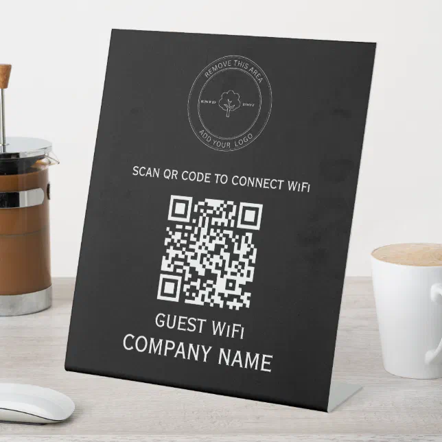 Wifi QR Code Password and Network Name Black Pedestal Sign | Zazzle