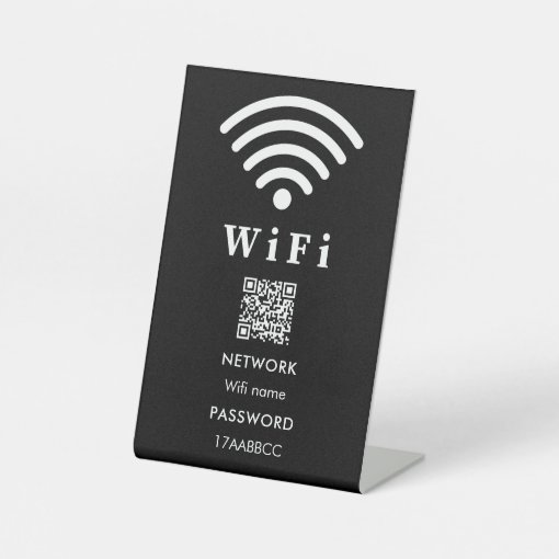 Wifi Qr Code Password Scan To Connect Black Pedestal Sign Zazzle