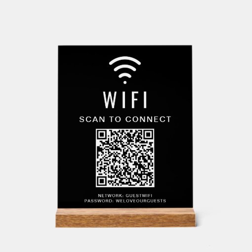 Wifi QR Code Scan To Connect Black Acrylic Sign | Zazzle