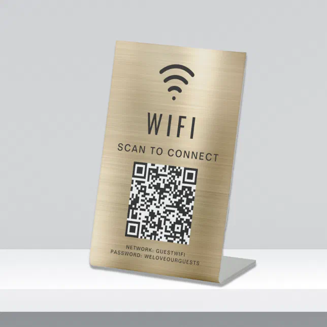 Wifi QR Code Scan To Connect Gold Pedestal Sign | Zazzle