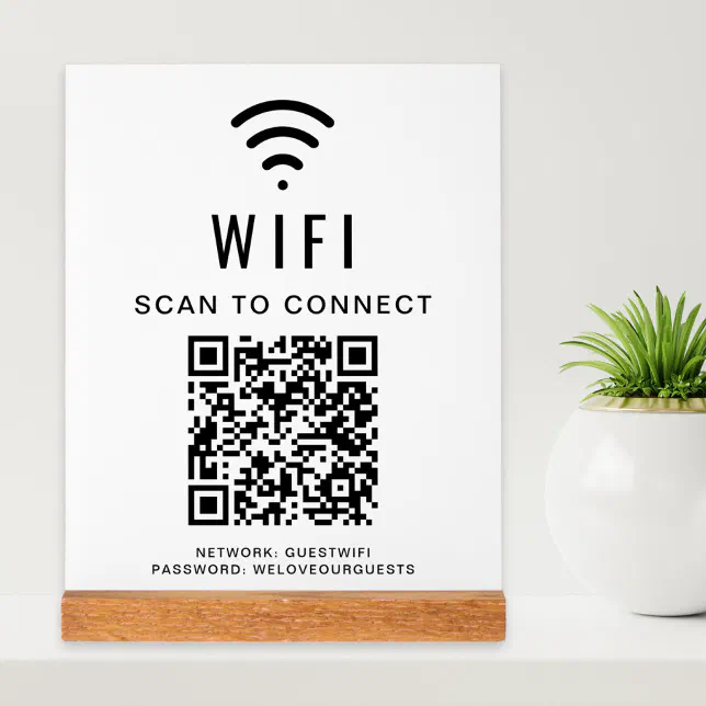Wifi QR Code Scan To Connect White Acrylic Sign | Zazzle