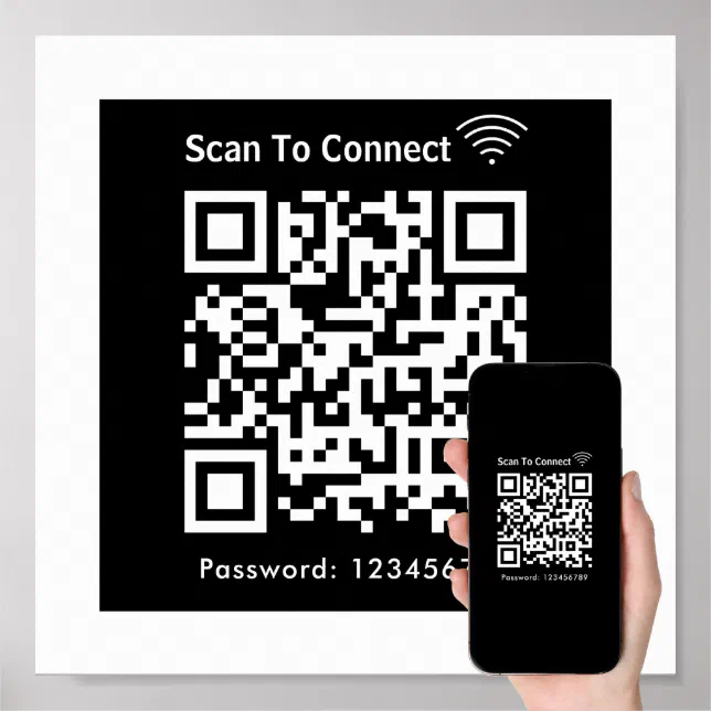 Wifi Scan To Connect Password Qr Code Black Poster | Zazzle
