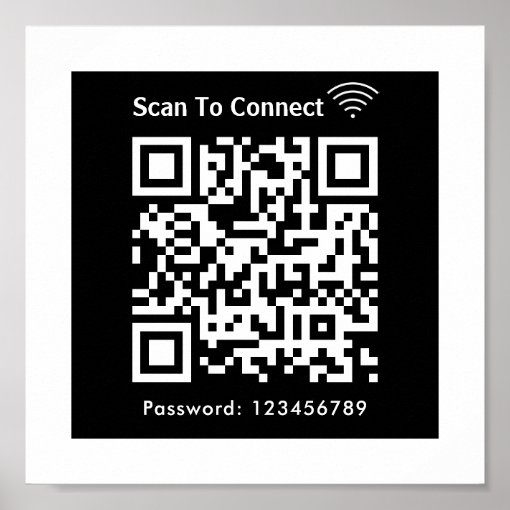 Wifi Scan To Connect Password Qr Code Black Poster | Zazzle