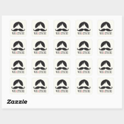 Wig and stache mustache bash birthday party square sticker | Zazzle