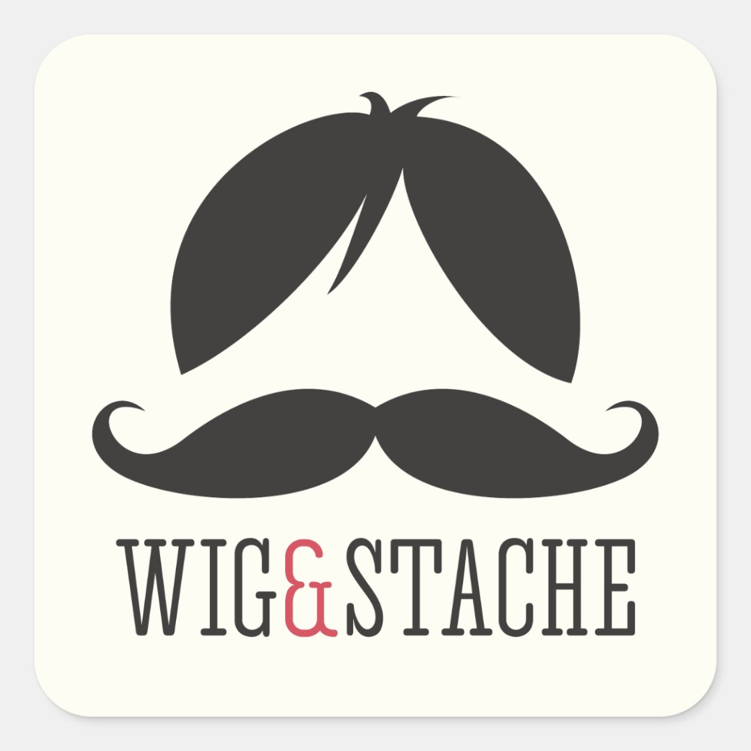 Wig and stache mustache bash birthday party square sticker | Zazzle
